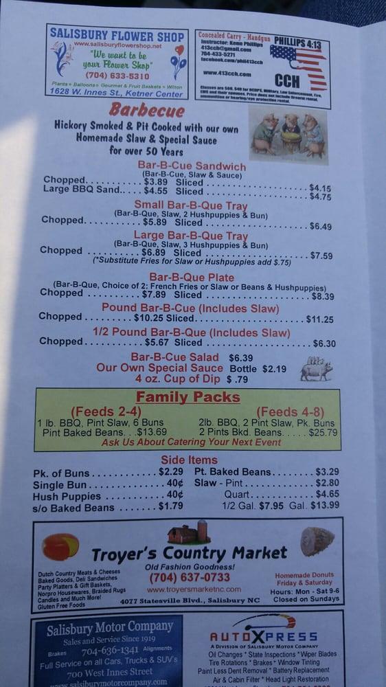 Menu at College Barbecue, Salisbury