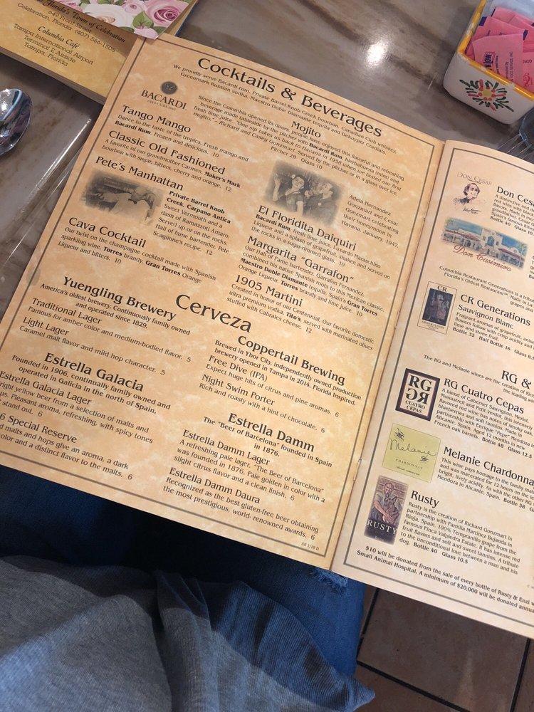 Menu at Columbia Restaurant, Sarasota