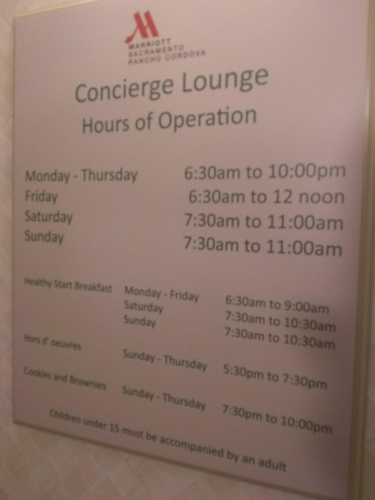 Menu at Concierge Lounge 10th Floor Marriott restaurant, Rancho Cordova