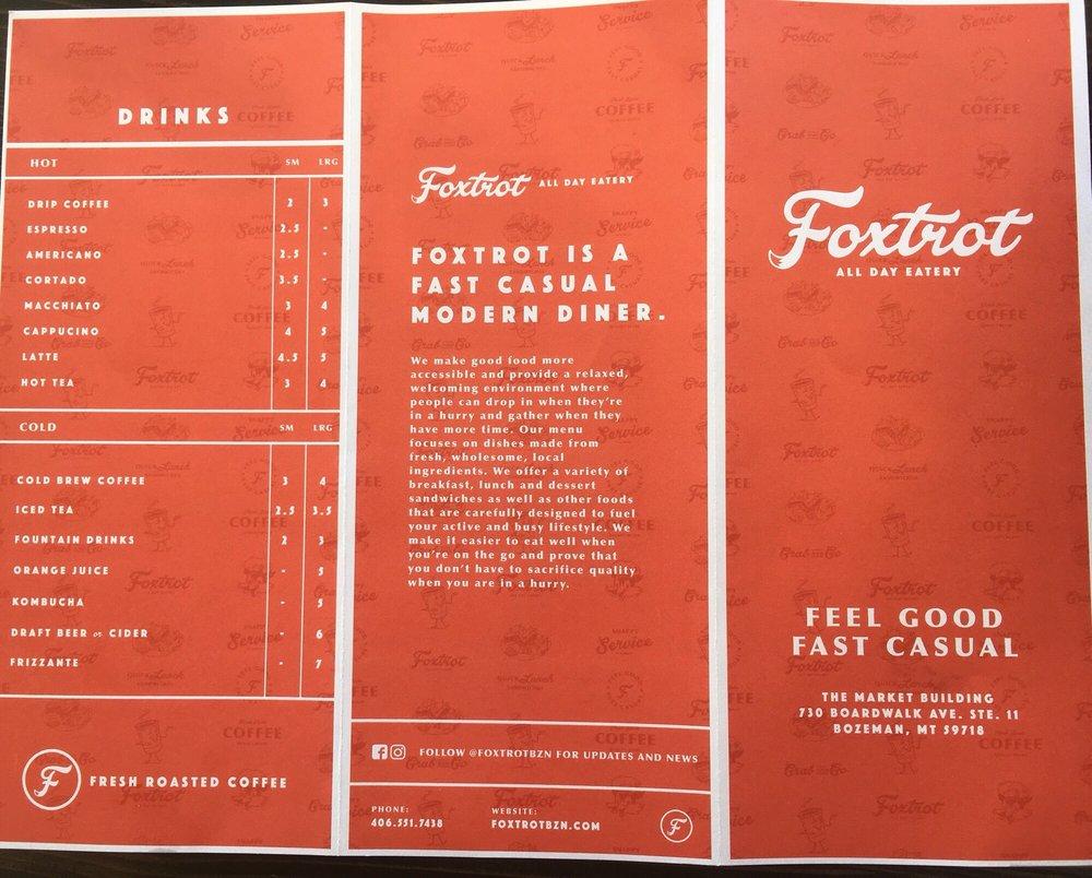 Menu at Foxtrot restaurant, Bozeman