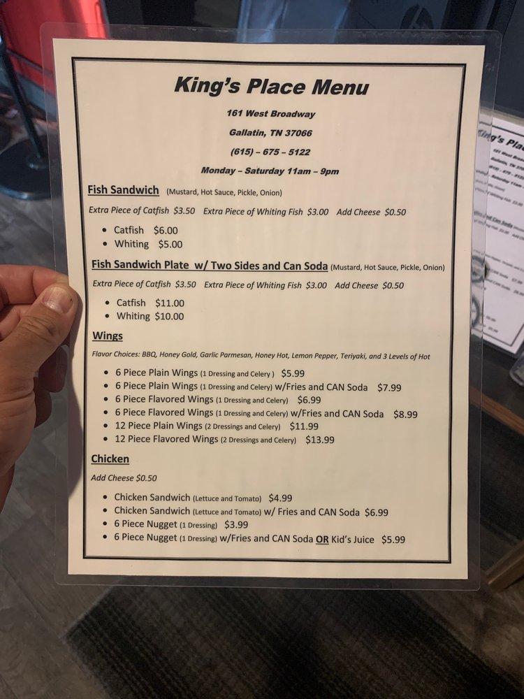 Menu at King's Place restaurant, Gallatin