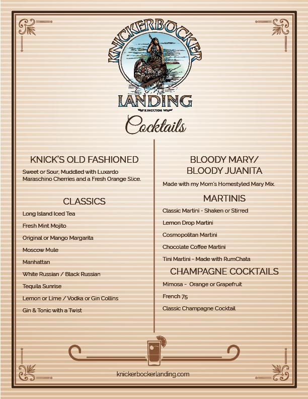 Menu at Knickerbocker Landing Saloon & Eatery pub & bar, Princeton