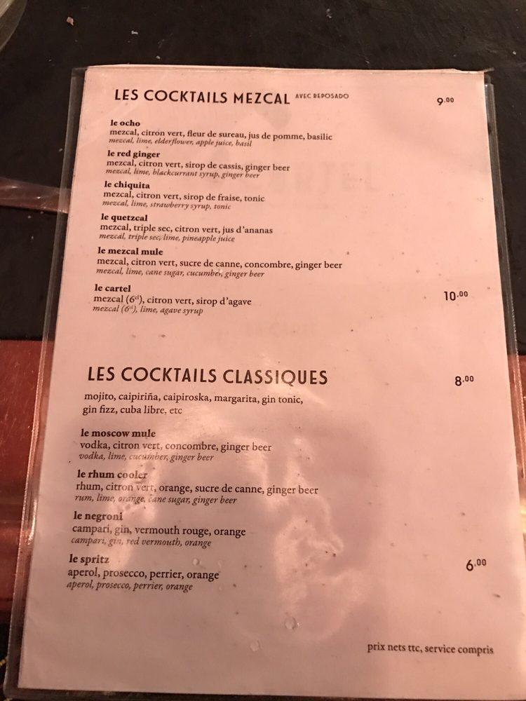Menu at Le Cartel pub & bar, Paris, 223 rue Saint Martin