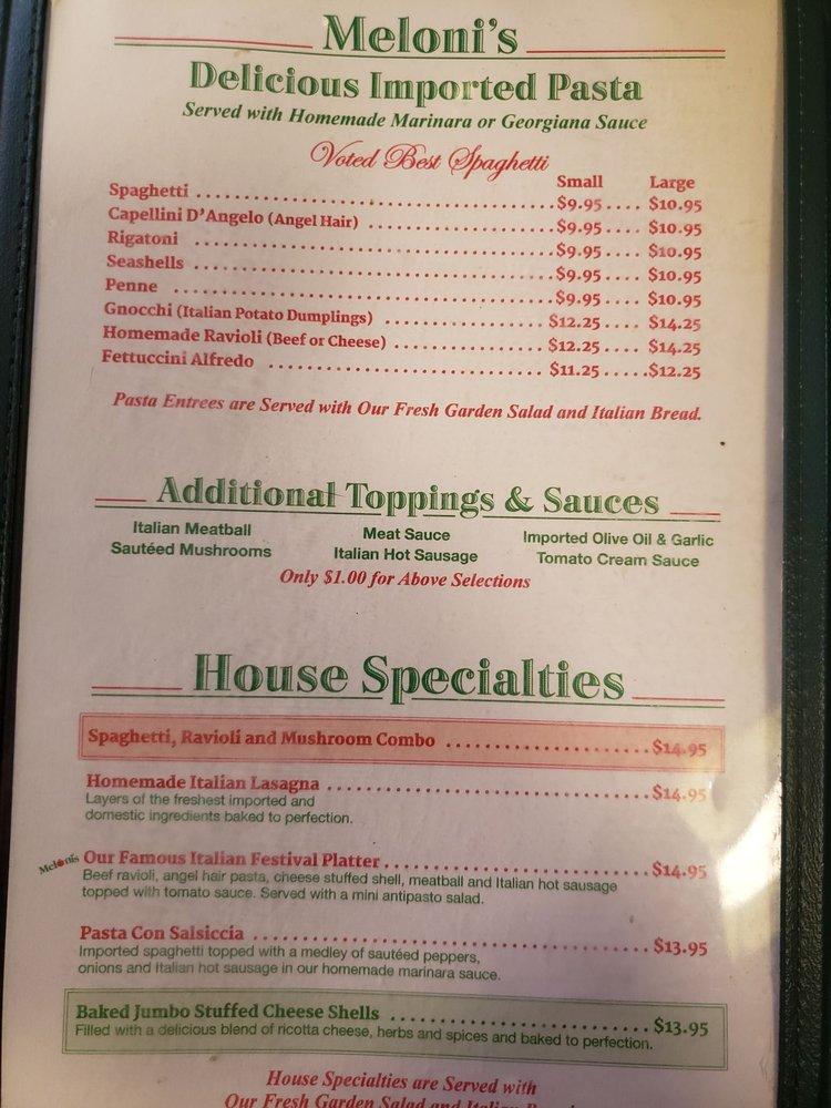 Menu at Meloni's Restaurant, Uniontown
