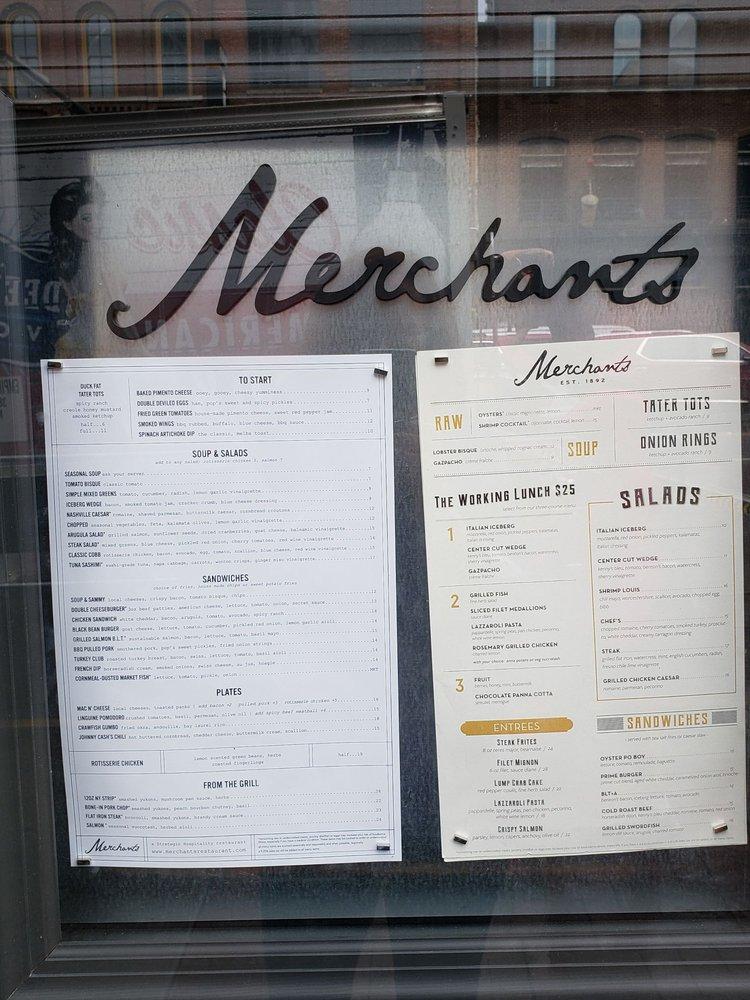 Menu at Merchants steakhouse, Nashville