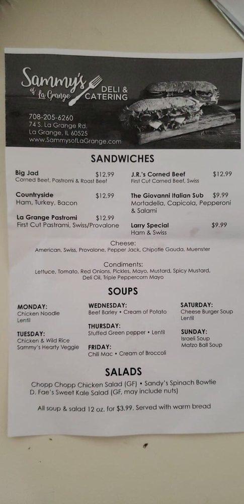 Menu at Sammys Deli, La Grange
