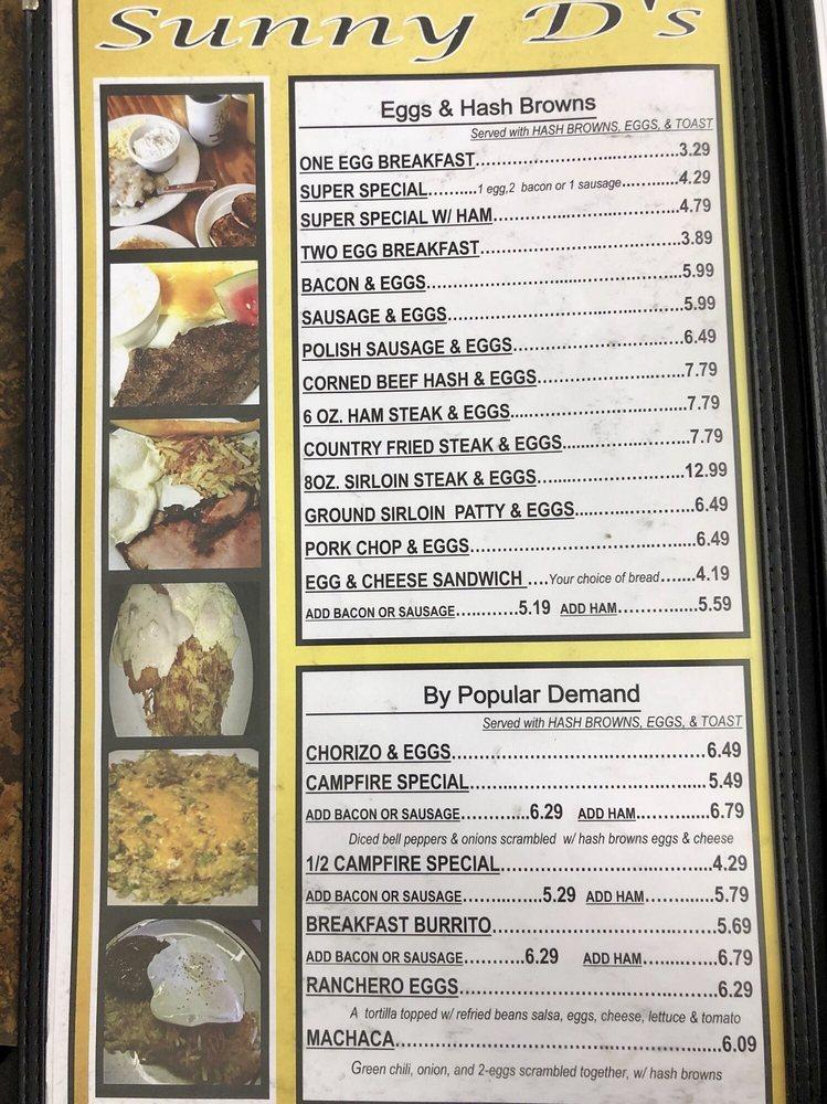 Menu at Sunny D's Delight cafe, Huachuca City