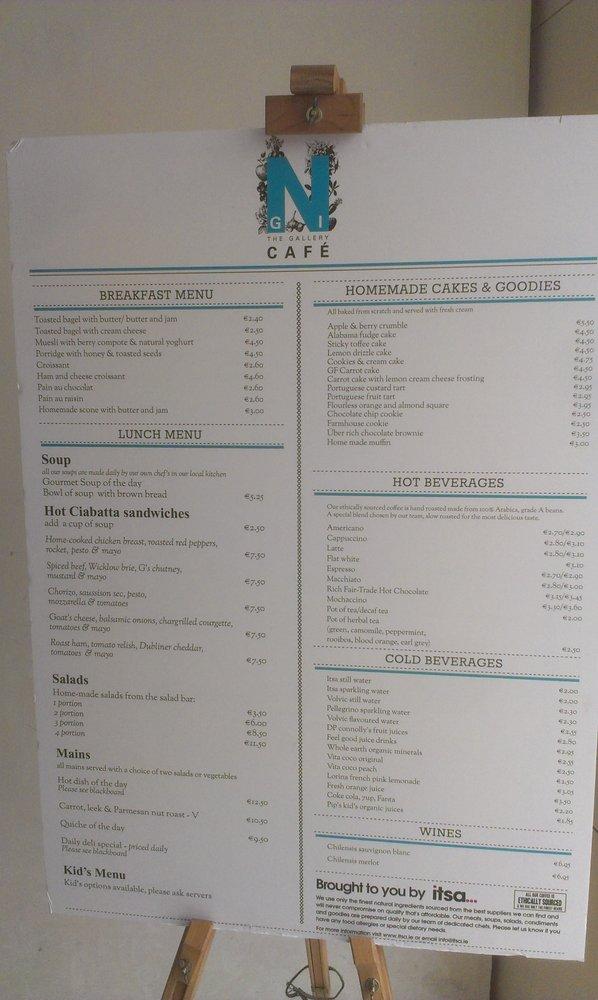 Menu at The National Gallery Café and Restaurant, Dublin