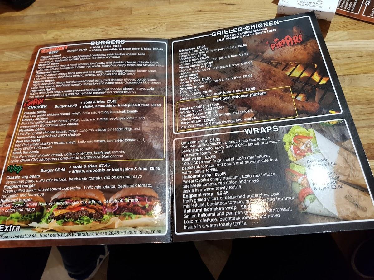 Menu at Angus Burger restaurant, London