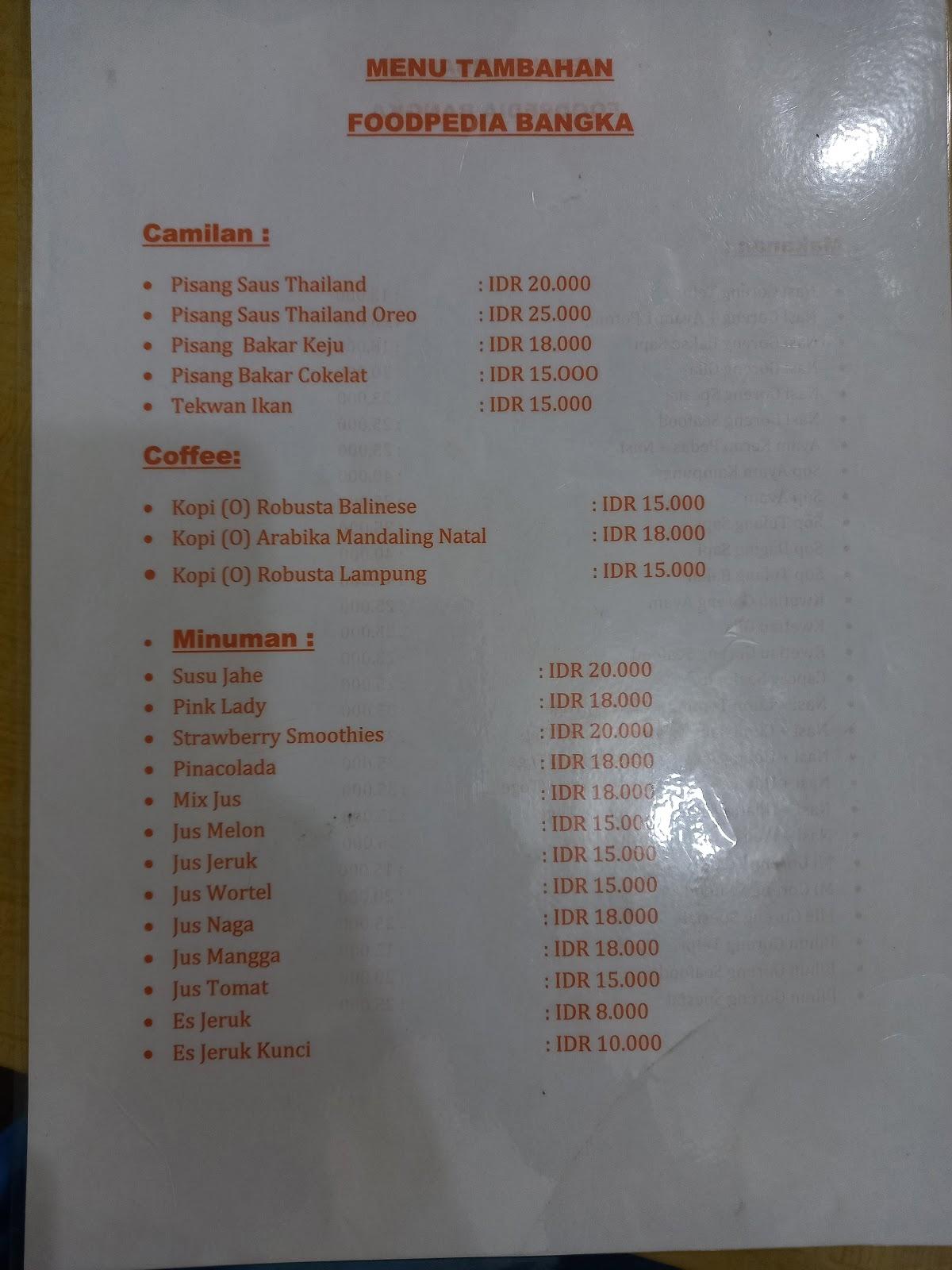 Menu at Foodpedia Bangka restaurant, Sungai Liat