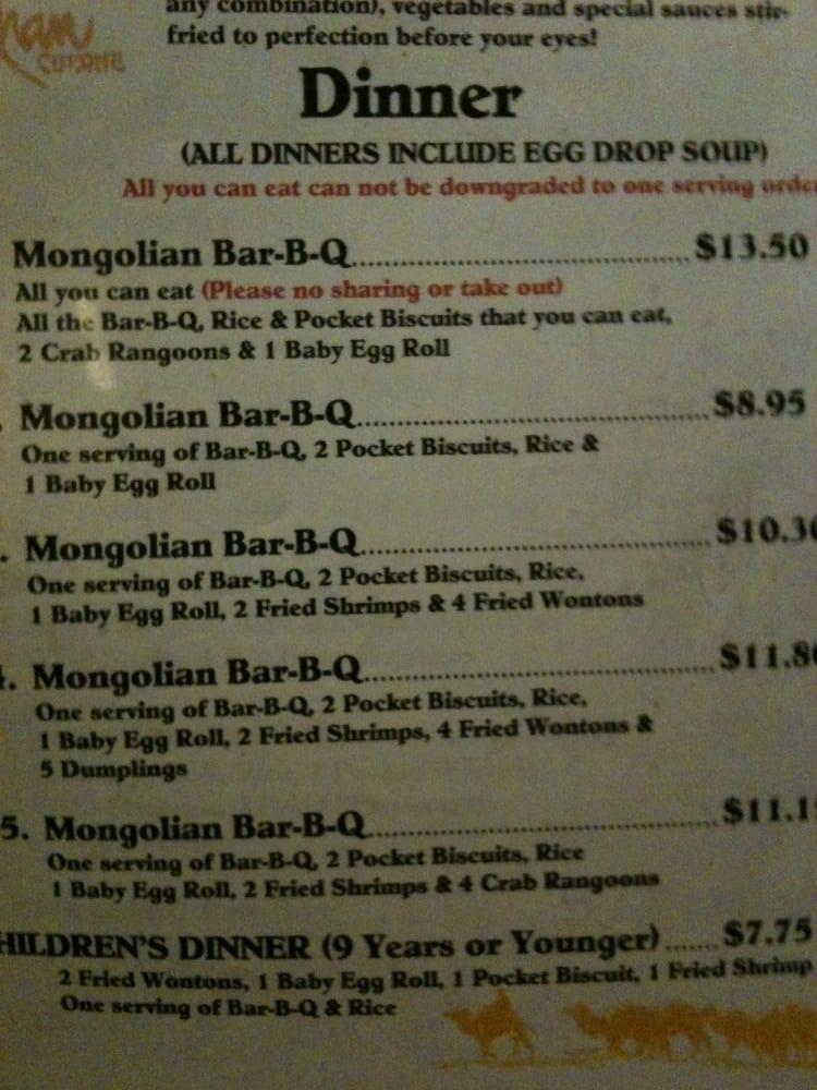 Menu at Genghis Khan Mongolian BBQ, Westminster, -A Garden Grove Blvd