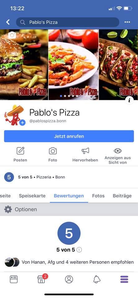 Speisekarte von Pablo's Pizza, Bonn