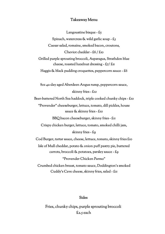 Menu at Provender Restaurant & Bar, Melrose