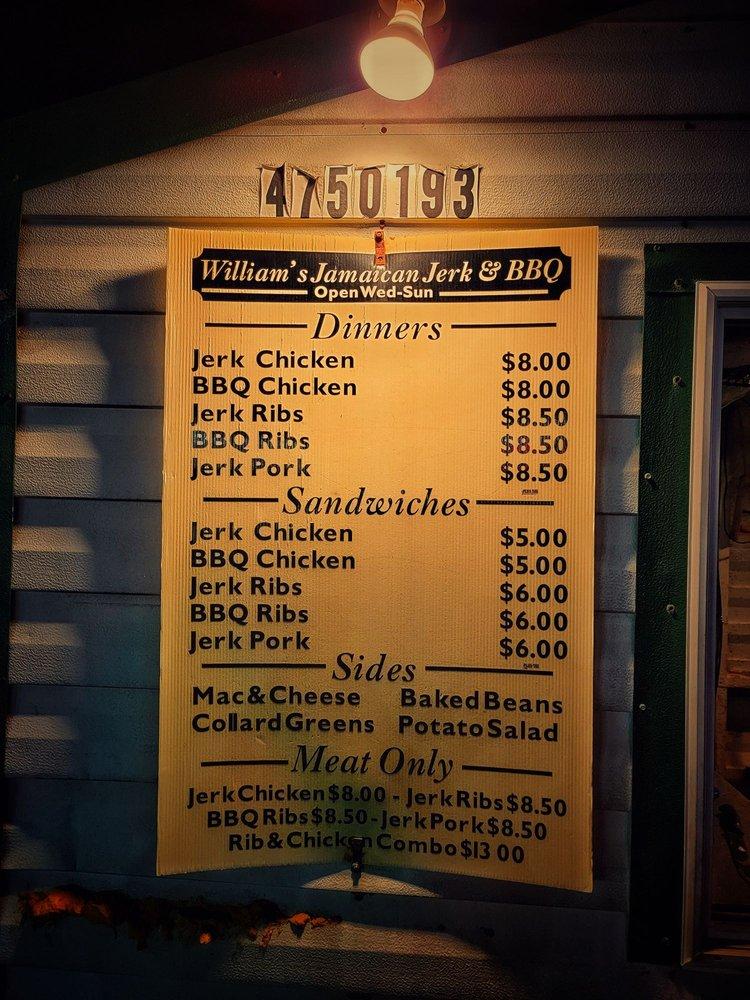 Menu at William's Jamaican Jerk & BBQ, Tallahassee