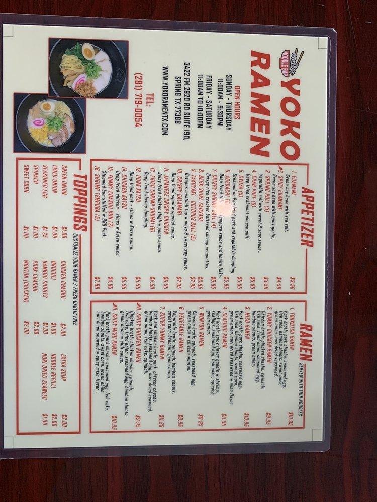 Carta del restaurante Yoko Ramen, Spring