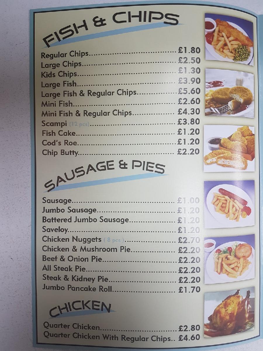 Menu at Aquarius Fish Bar, Leicester