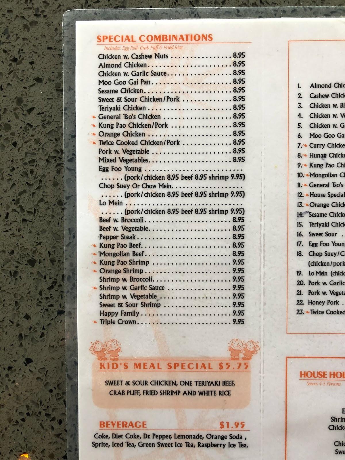 Menu at Big Wa Chinese Restaurant, Casa Grande