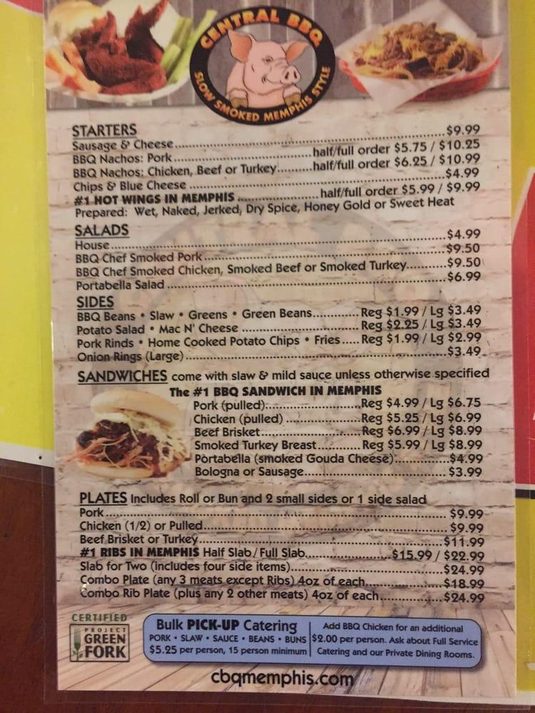 Menu at Central BBQ - Midtown (Food Truck), Memphis, Central Ave