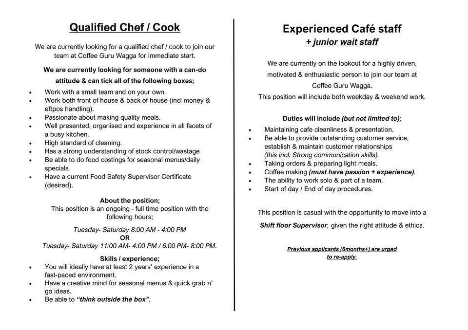 Menu at Coffee Guru Wagga Wagga restaurant, Wagga Wagga