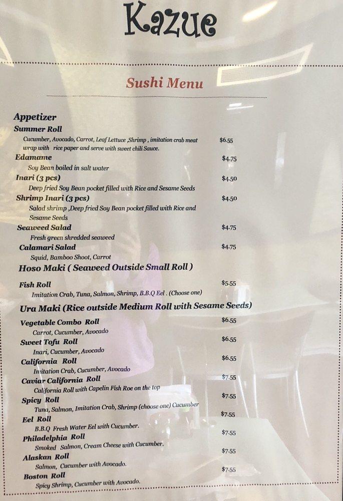 Menu at KAZUE Ramen & Sushi Bar, Gettysburg