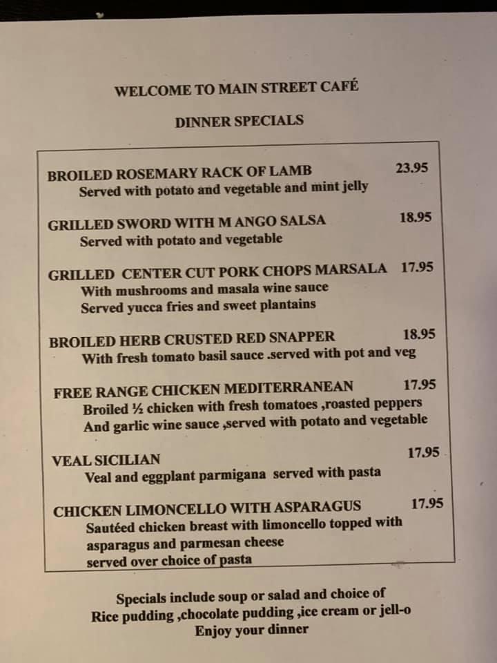 Menu at Main Street Cafe, New City