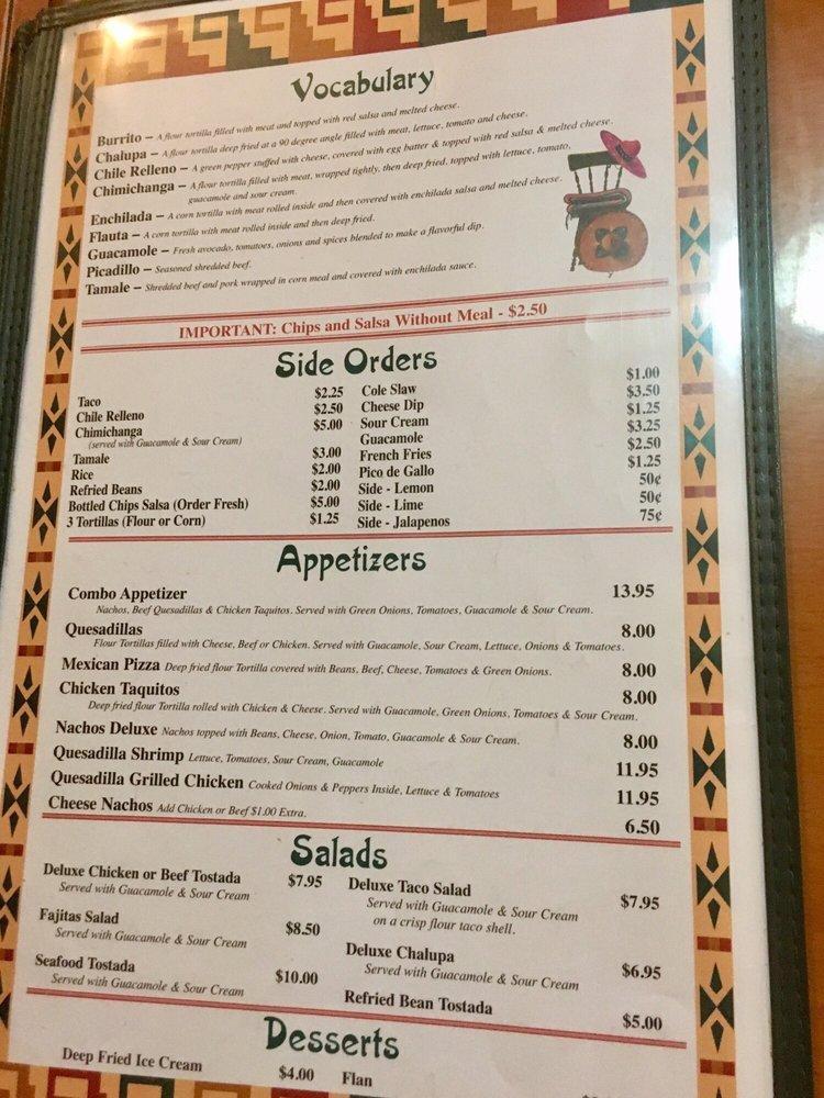 Menu at Mi Ranchito restaurant, Berkeley Springs, 373-399 Independence St
