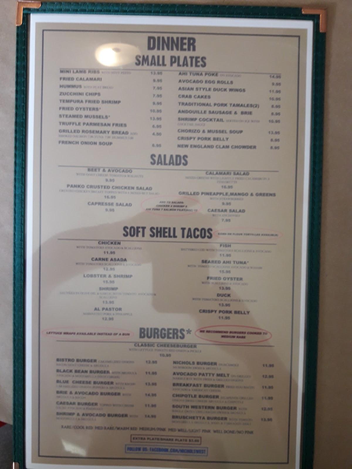 Menu at Nichols West restaurant, Congress