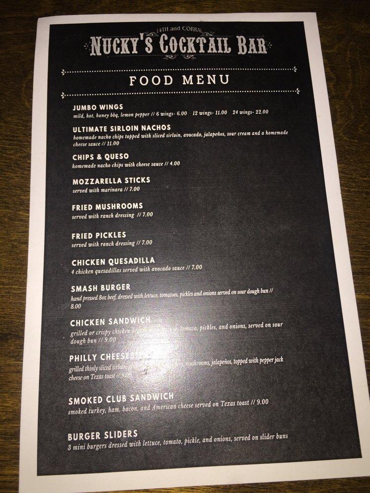 Menu at Nucky's Cocktail Bar, Kingsville