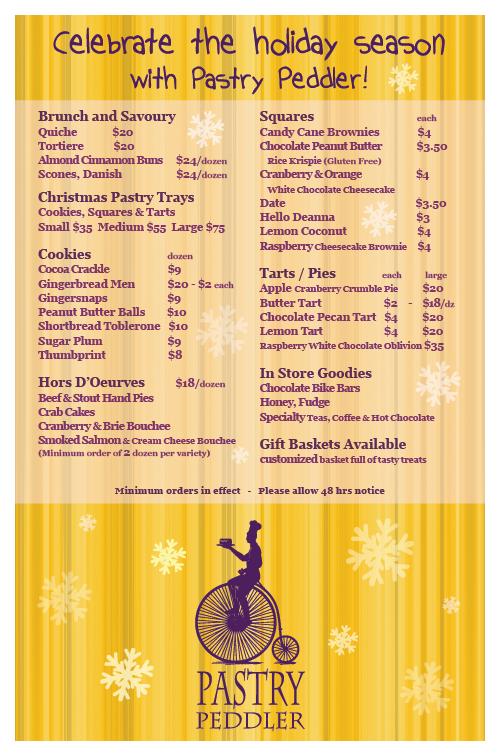 Menu at Pastry Peddler desserts, Millbrook