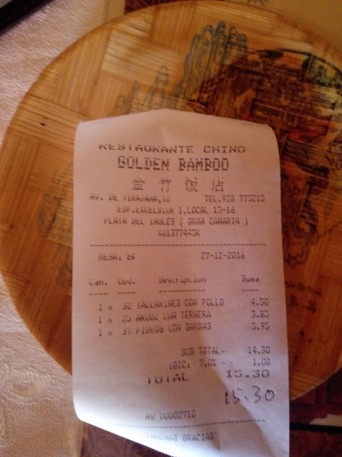 Menu at Restaurante chino Golden Bamboo, Maspalomas