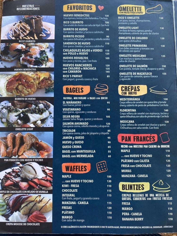 Menu at Rico's Café - Marina, Mazatlán, Blvd. Marina Mazatlan 2216