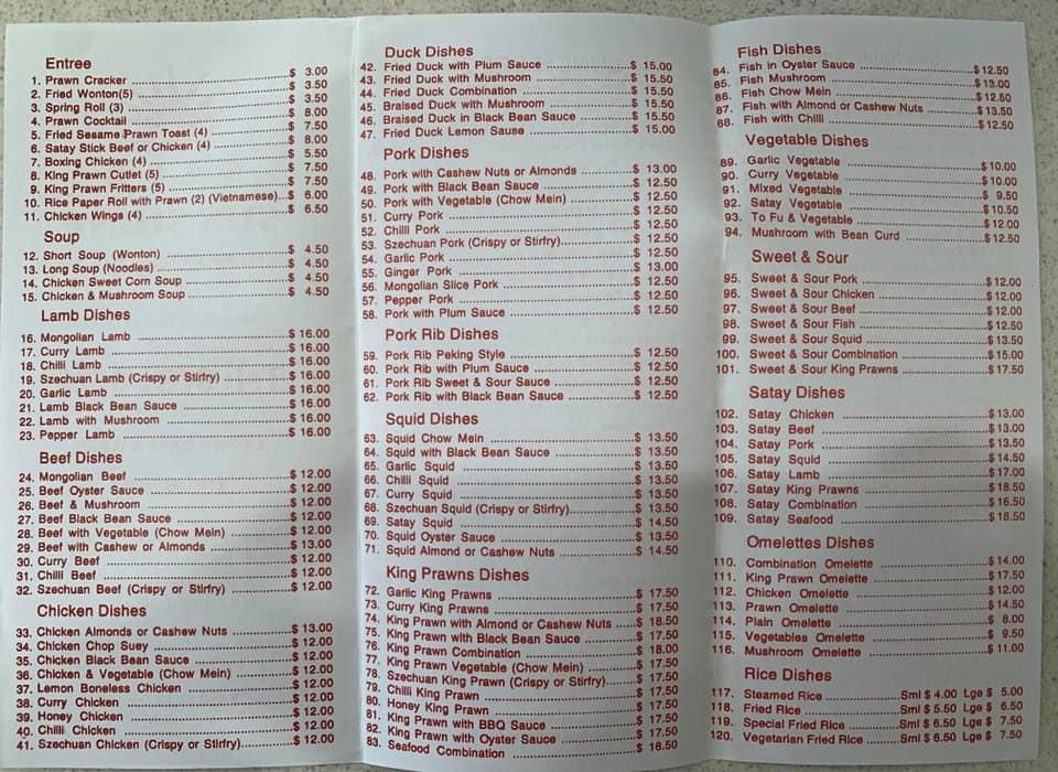 Menu at Sunshine Vietnamese & Chinese Takeaway restaurant, Bunbury ...