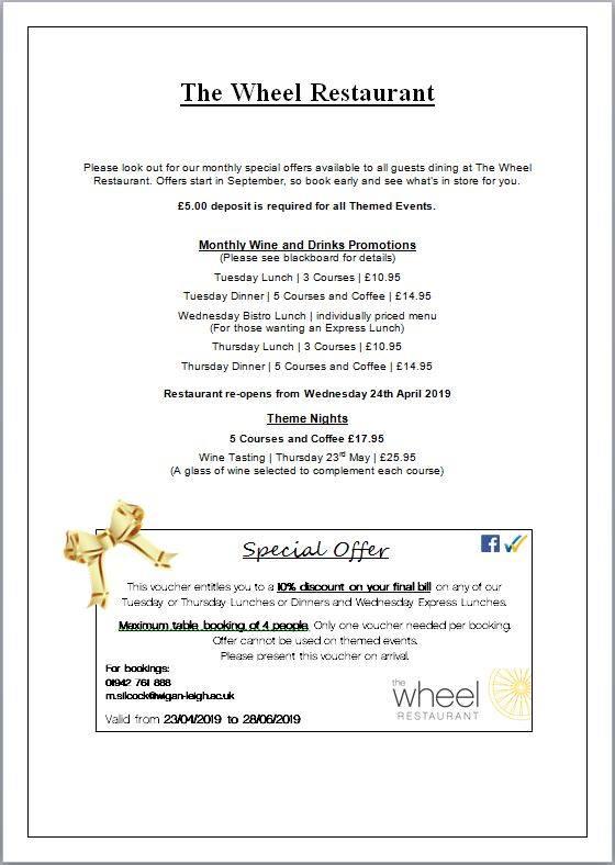 Menu at The Wheel Restaurant, Wigan