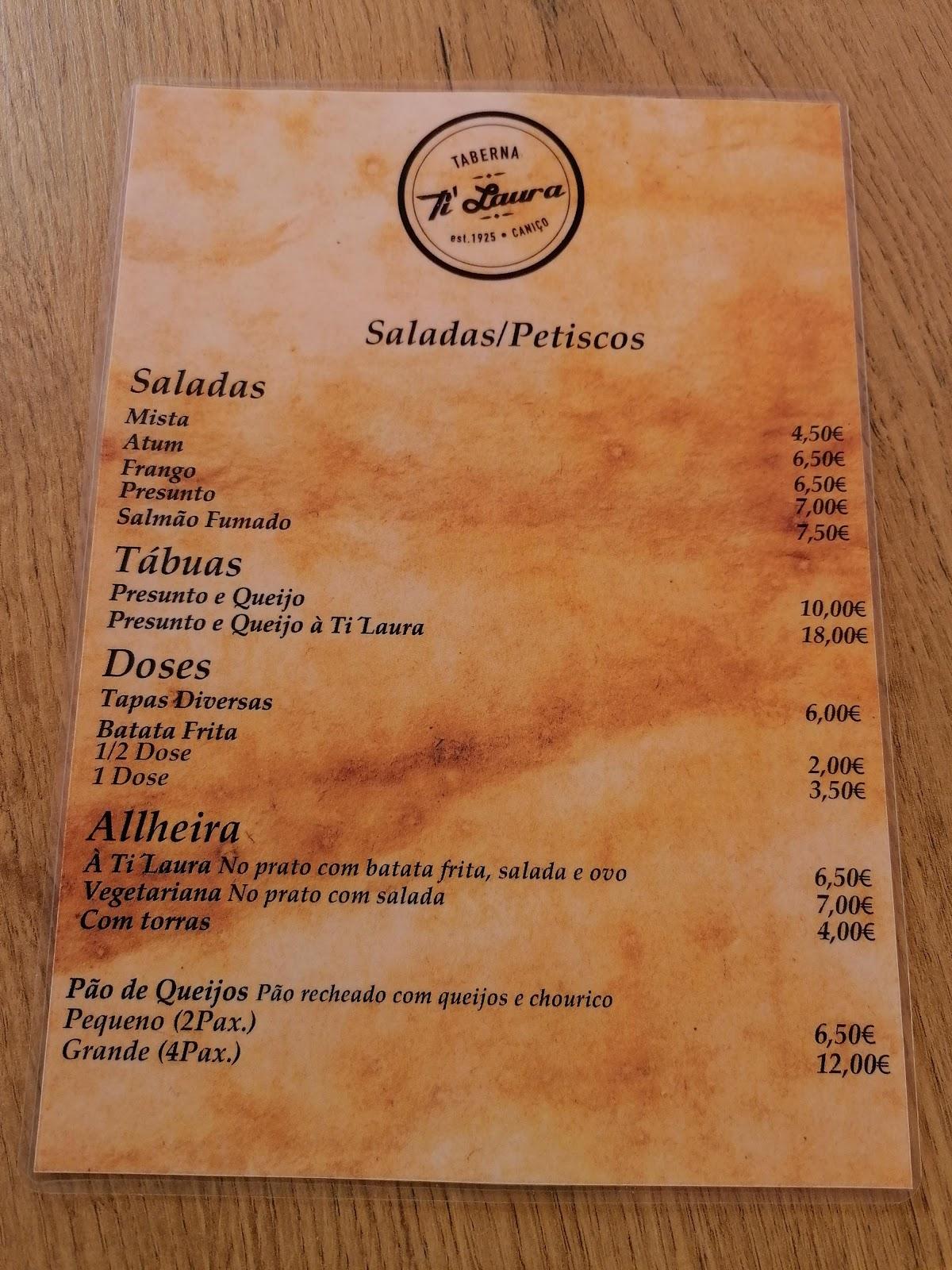 Menu at Ti Laura restaurant, Caniço