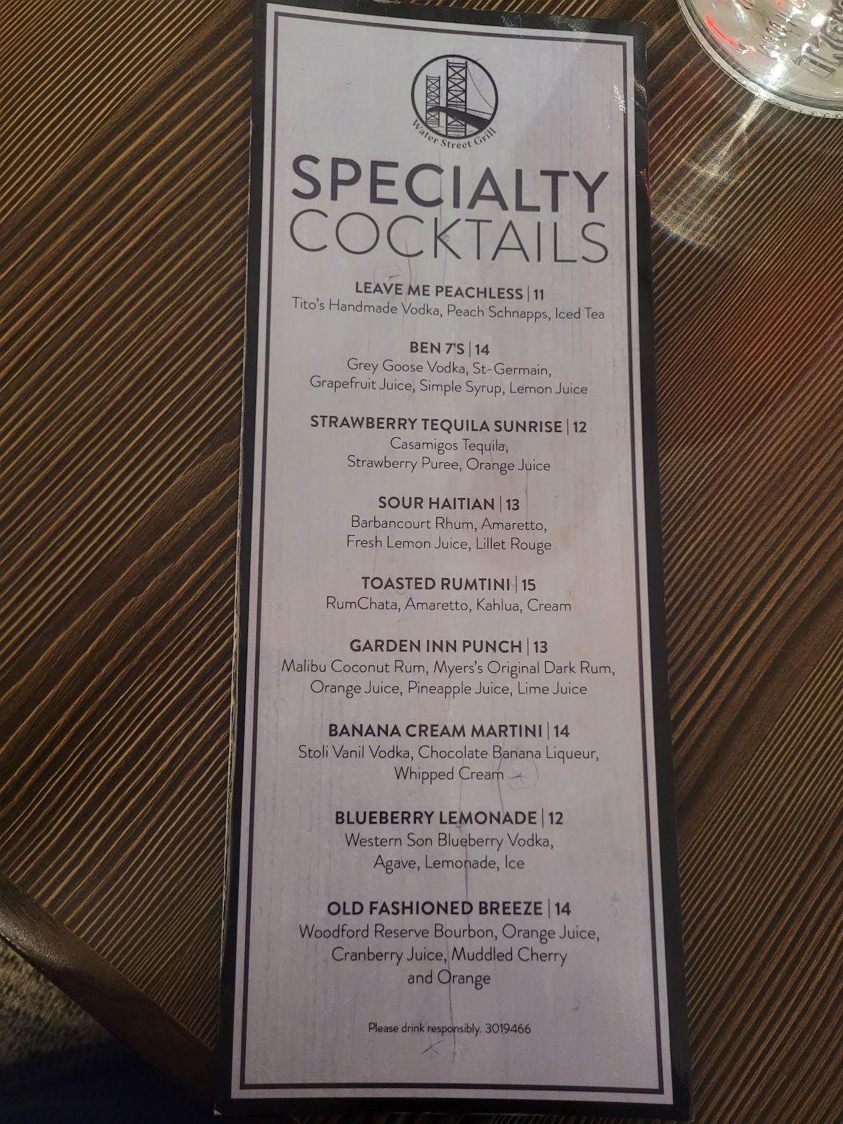 Menu at Water Street Grill pub & bar, Camden