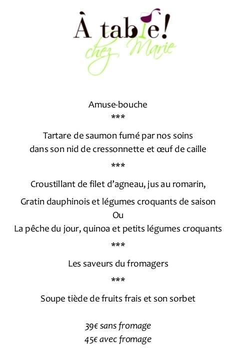 Menu au A Table ! chez Marie restaurant, Hagenthal-le-Bas