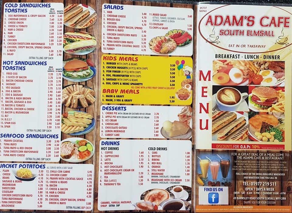 Menu at Adams Cafe & Restaurant, South Elmsall
