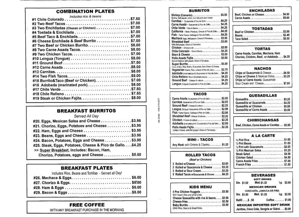 Menu at El Forastero Méxican Food fast food, Stockton, E Hammer Ln