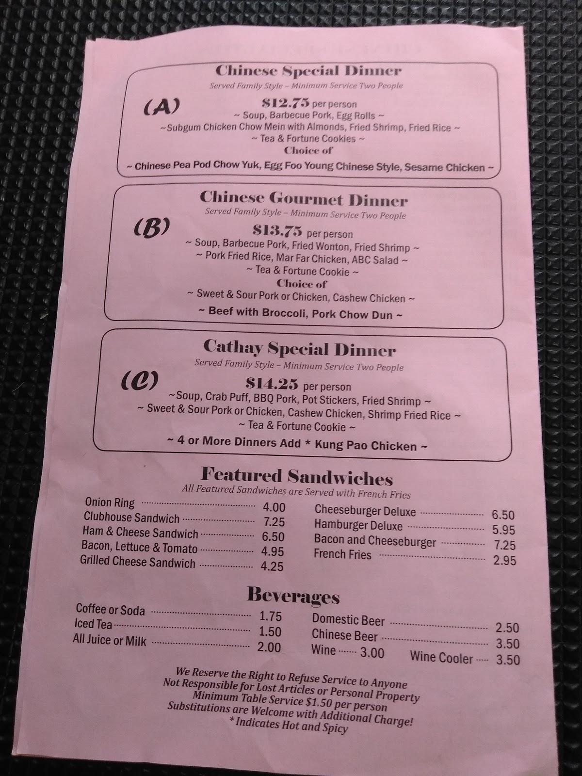 Menu at New Cathay restaurant and lounge, Clackamas
