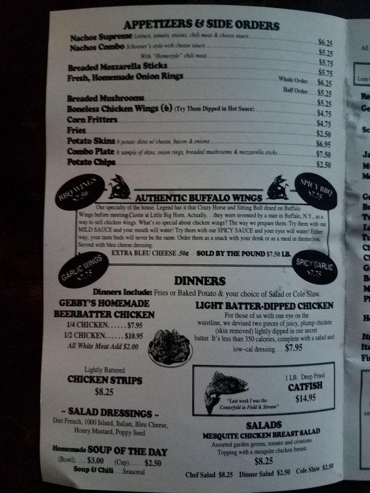 Menu at Schooners pub & bar, Peoria Heights