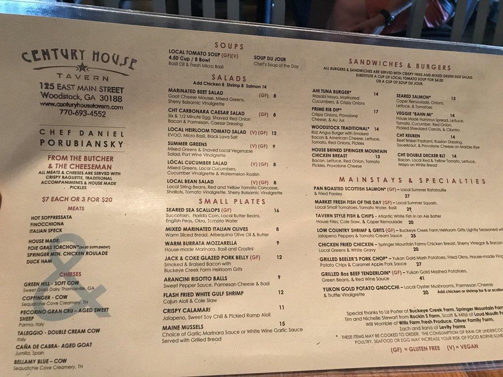 Menu at Century House pub & bar, Woodstock