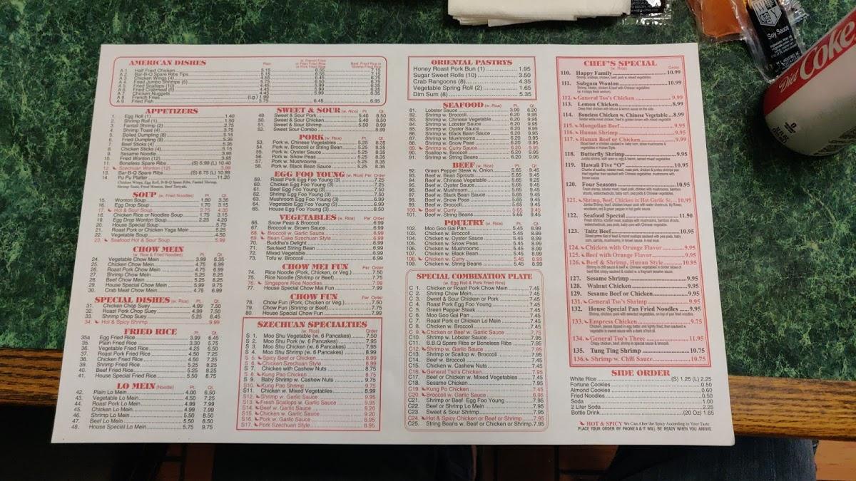 Menu at Five Star II restaurant, Mount Pocono