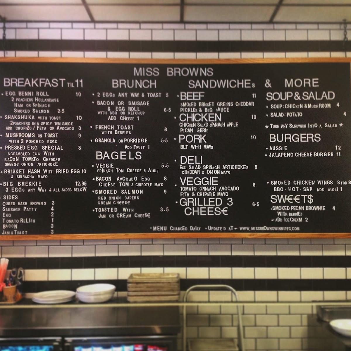Menu at Miss Browns restaurant, Winnipeg, MARKET