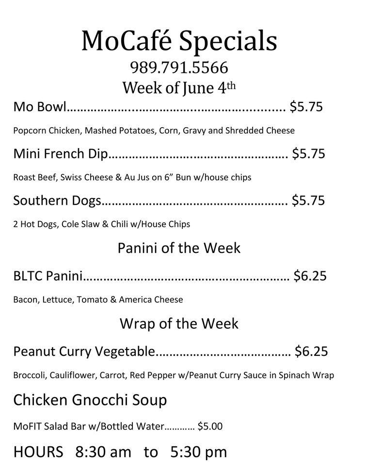 Menu at Mo Cafe, Saginaw