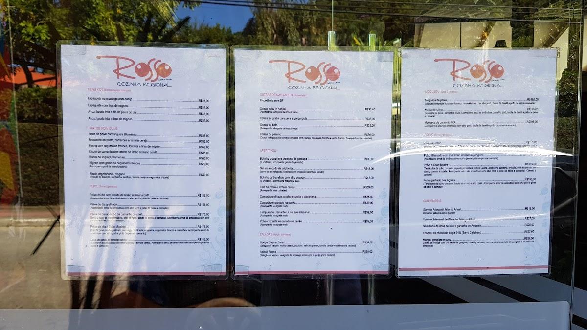 Menu em Rosso restaurante, Florianópolis