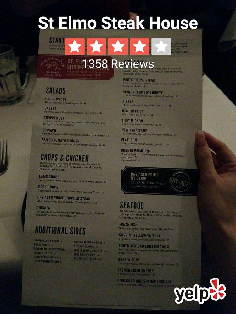 Menu at St. Elmo Steak House steakhouse, Indianapolis
