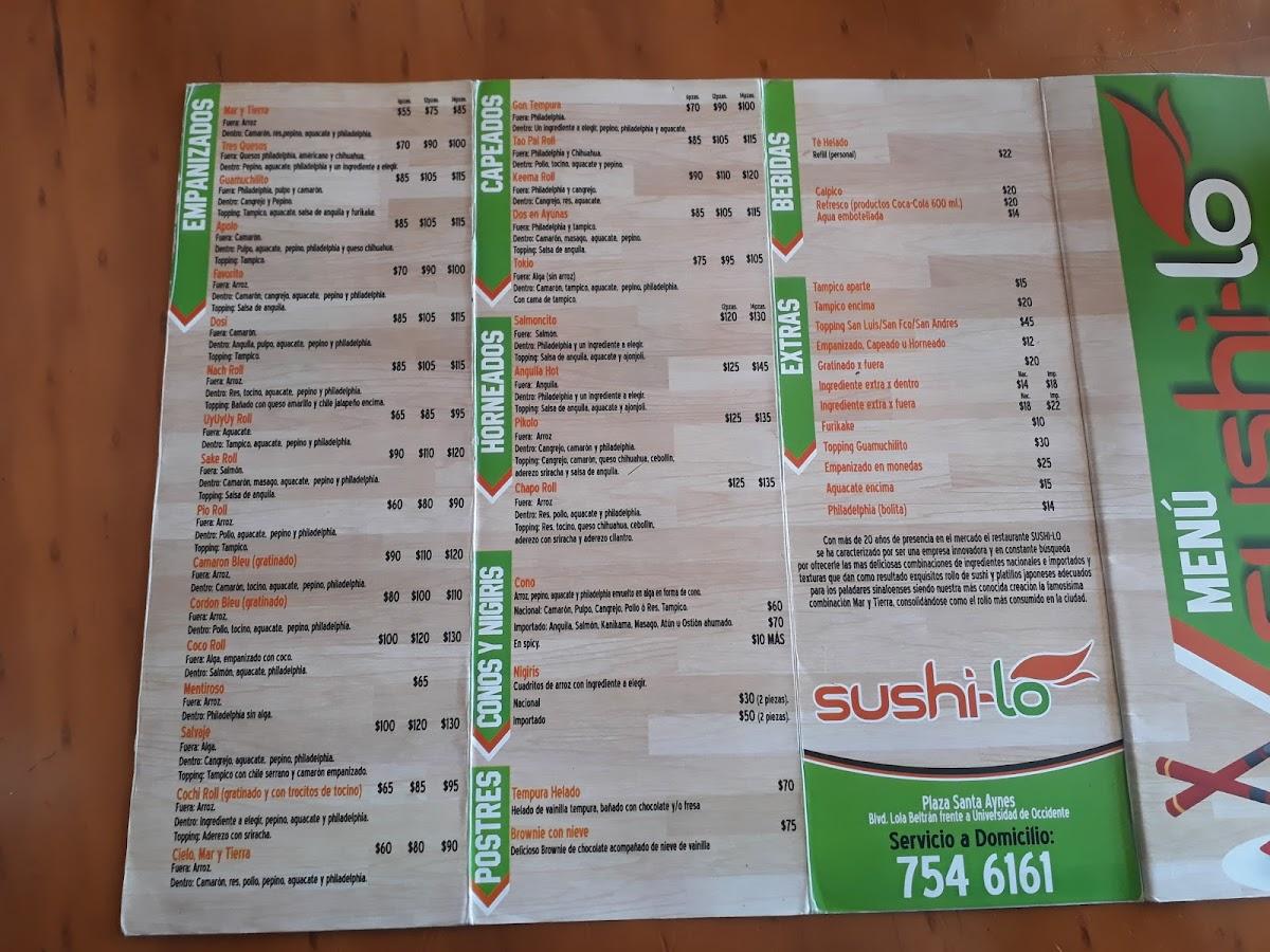 Menu at Sushi-lo restaurant, Culiacán, Boulevard lola beltran 3611 local 3