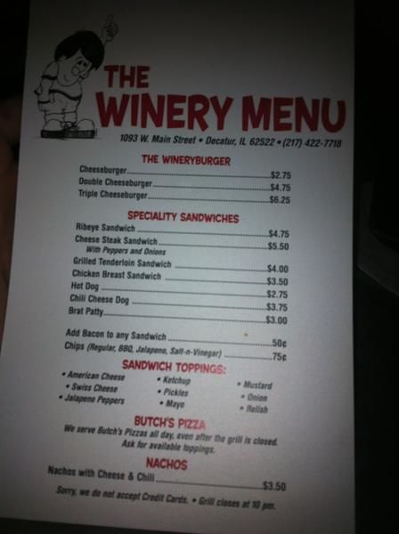 Menu at Winery Bar, Decatur