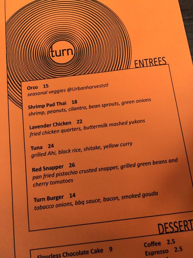 Menu at Turn restaurant, St. Louis