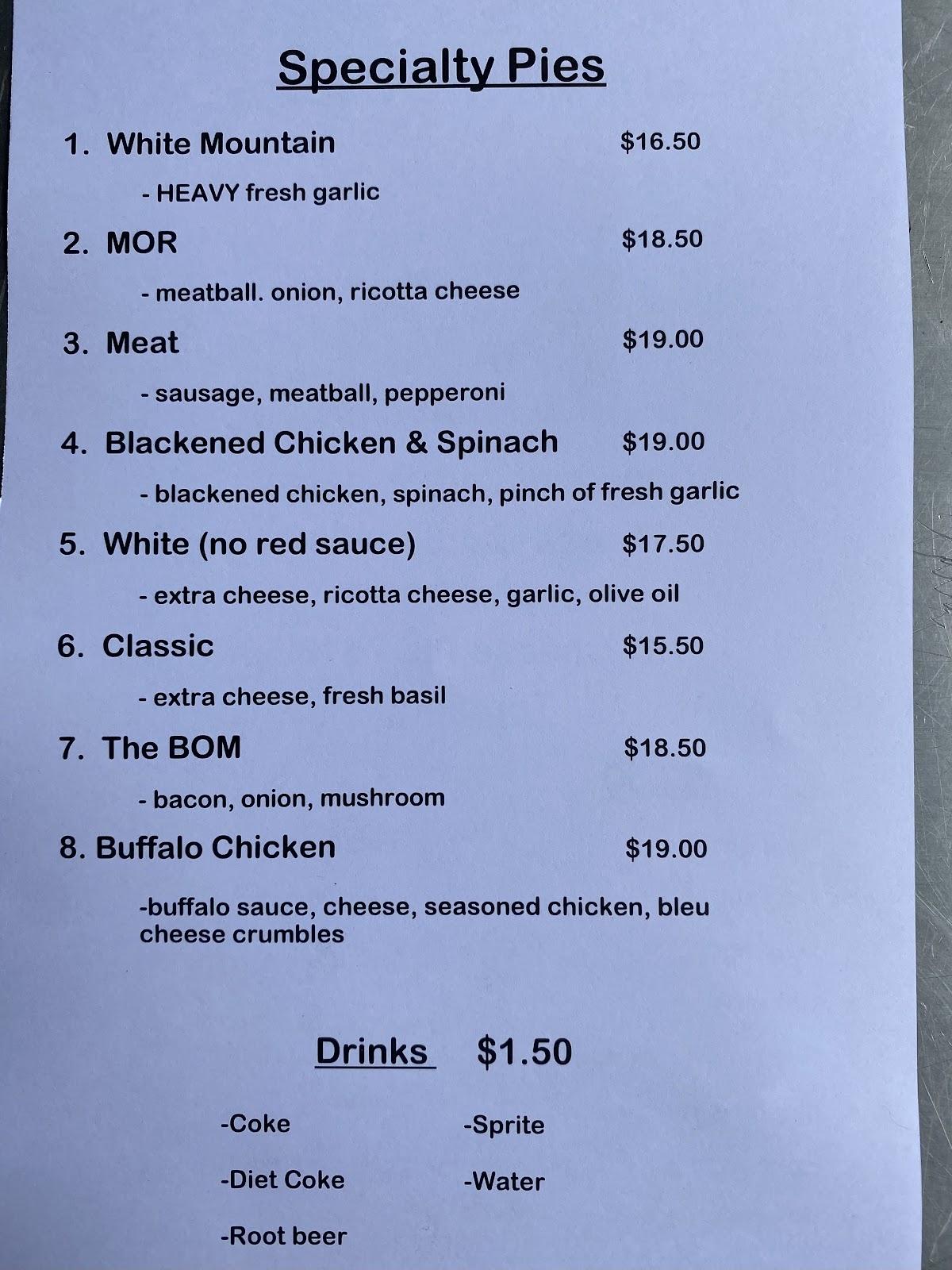 Menu at BrickStone Oven restaurant, Pymatuning Central